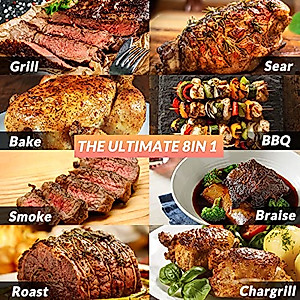 Onlyfire Portable Wood Pellet Grill and Smoker, 8 in 1 Tabletop Outdoor BBQ Grilling Stove for RV Camping Tailgating Cooking with Auto Temperature Control, LED Screen, Meat Probe & 2 Tiers Cooking Area, Black