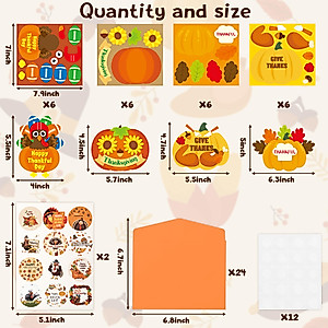CY2SIDE 24PCS Thanksgiving Thankful Cards Craft Kit for Kids DIY Pumpkin Football Turkey Greeting Cards with Envelopes Stickers Fall Paper Craft Kit School Art Activity Gift Cards for Mother Father
