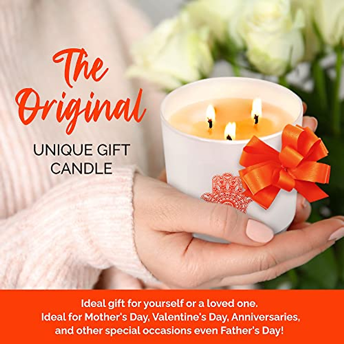 Moroccan Amber Scented Candles with 3 Wicks, Hand-Poured Aromatherapy Candle, Aesthetic Candles with Hamsa Design, Large Candle Made of Palm Wax, 50-Hour Burn Time, 14oz - OneSoul Collection