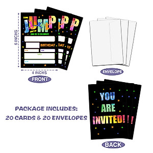 Trampoline Birthday Party Invitation, Bounce House, Jump Zone Fill-In Invites For Men & Women, 20 Invitations With Envelopes(4" X 6")，Personalized Adults Party Favors Decorations And Supplies-20