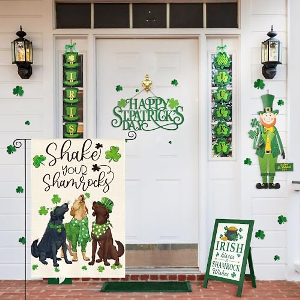 AVOIN colorlife Shake Your Shamrocks St Patricks Day Garden Flag 12x18 Inch Double Sided Outside, Dogs Clover Floral Yard Outdoor Flag