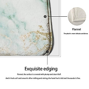 Mouthdodo 2 Pcs Kitchen Rug Set, White Mint Green Marble Gold Gray Glam Non-Slip Kitchen Mats and Rugs Soft Flannel Non-Slip Area Runner Rugs Washable Durable Doormat Carpet, OneSize