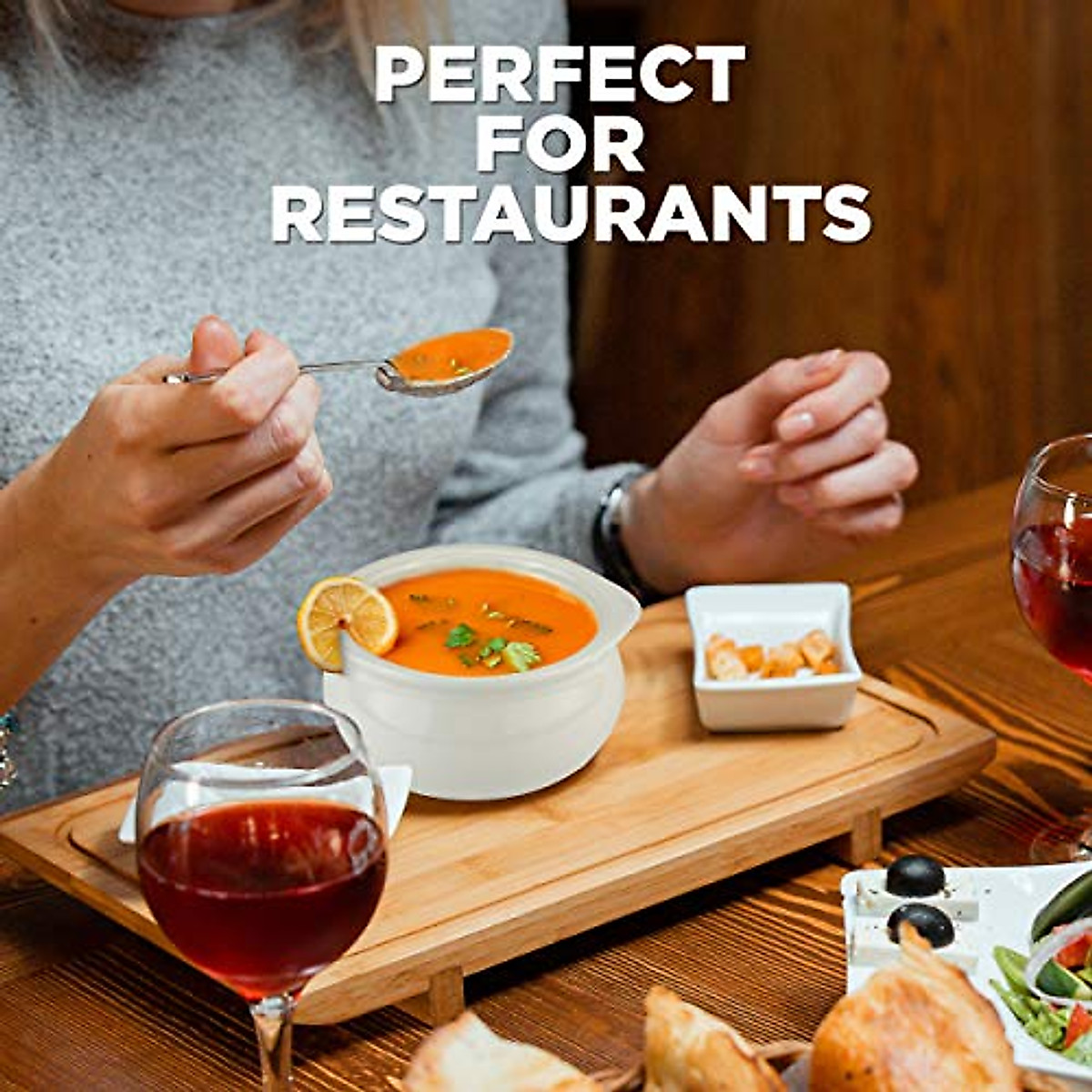 Fit Meal Prep [6 Pack] 12 Oz French Onion Soup Crock - Ivory Premium Ceramic Porcelain Bowls, Microwave Oven Safe, For Soup, Stews, Chilis, Baked Beans, Mac and Cheese