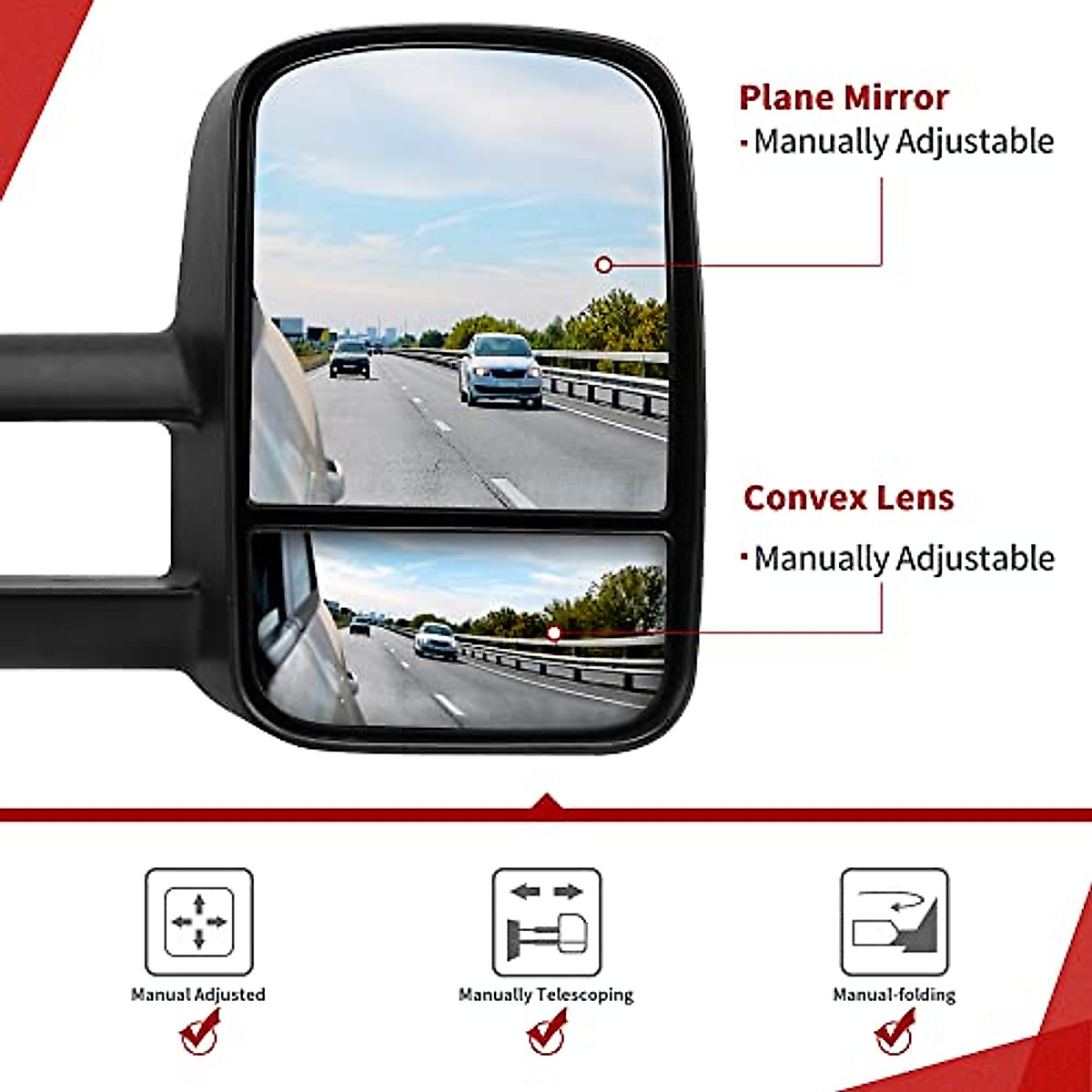 Towing Mirrors for 88-98 Chevy GMC C/K 1500 2500 3500 Pickup Pair Set Manual Extendable Side Mirrors