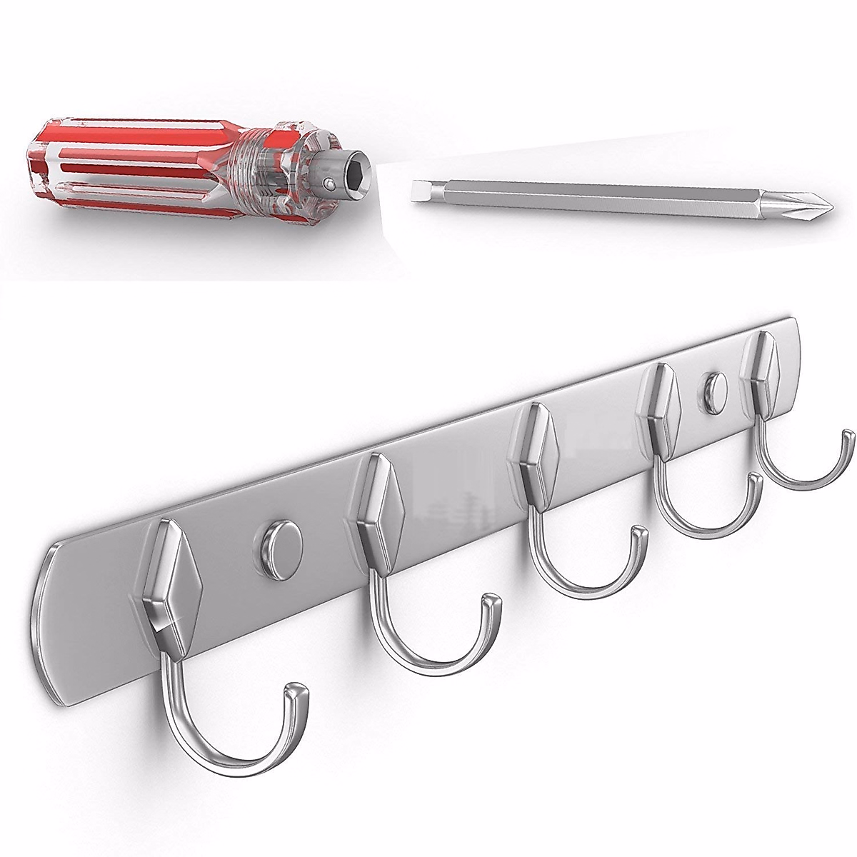 Professional Wall Mount Hook Rack for Barbecue BBQ Utensils Coats Pots Bathroom Towels 5 Hooks Rail for Hanging-Heavy Duty Stainless Steel