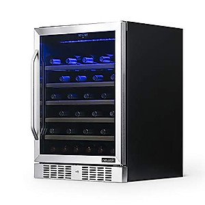 NewAir 24" Built-In 52 Bottle Compressor Wine Fridge in Stainless Steel with Precision Digital Thermostat and Premium Beech Wood Shelves