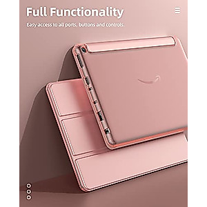 MoKo Case Fits All-New Kindle Fire HD 10 & 10 Plus Tablet (11th Generation, 2021 Release) 10.1", Soft TPU Translucent Frosted Back Cover Protector Multi-Angle Smart Shell, Auto Wake/Sleep, Rose Gold