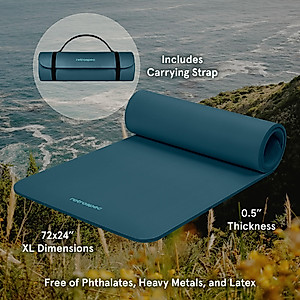 Retrospec Retrospec Solana Yoga Mat 1/2" Thick w/Nylon Strap for Men & Women - Non Slip Excercise Mat for Yoga, Pilates, Stretching, Floor & Fitness Workouts ,Ocean Blue