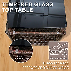 XZHQHB Patio Furniture Set of 3 Wicker Sofa Set with Soft Cushion Bistro Conversation Set Porch Outdoor PE Rattan Garden Chairs Sets with Tempered Glass Top Coffee Table, Brown and Orange