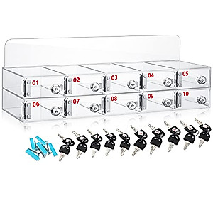 Threan Cell Phone Locker Box Clear Cell Phone Storage Acrylic Cell Phone Lock Box with Door Locks and Keys Wall Mounted Cell Phones Storage Cabinet for Office School Classroom Factory (10 Slots)