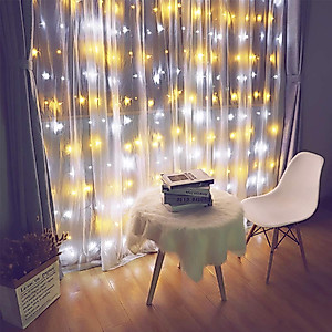 HEYFUNi Fiee Curtain Lights,304L 9.8ftX9.8ft 30V 8Modes Safety Window Lights for Home Wedding Christmas Party Patio Lawn Garden Bedroom Outdoor Indoor Wall Decorations (304LED, Warm White+White)