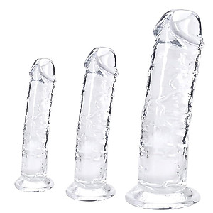 3Piece Suction Cup Clear Realistic Dildo Set(Small Big Huge): Anal Plug Trainer Kit Suitable with Strap-On Harness for Prostate Massage, G-Spot Stimulation
