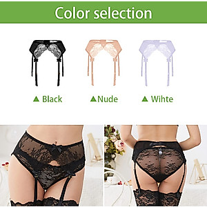 Confonze Women Lace Garter Belt Sexy Suspender Belts for Thigh High Stockings (Large, Black2)