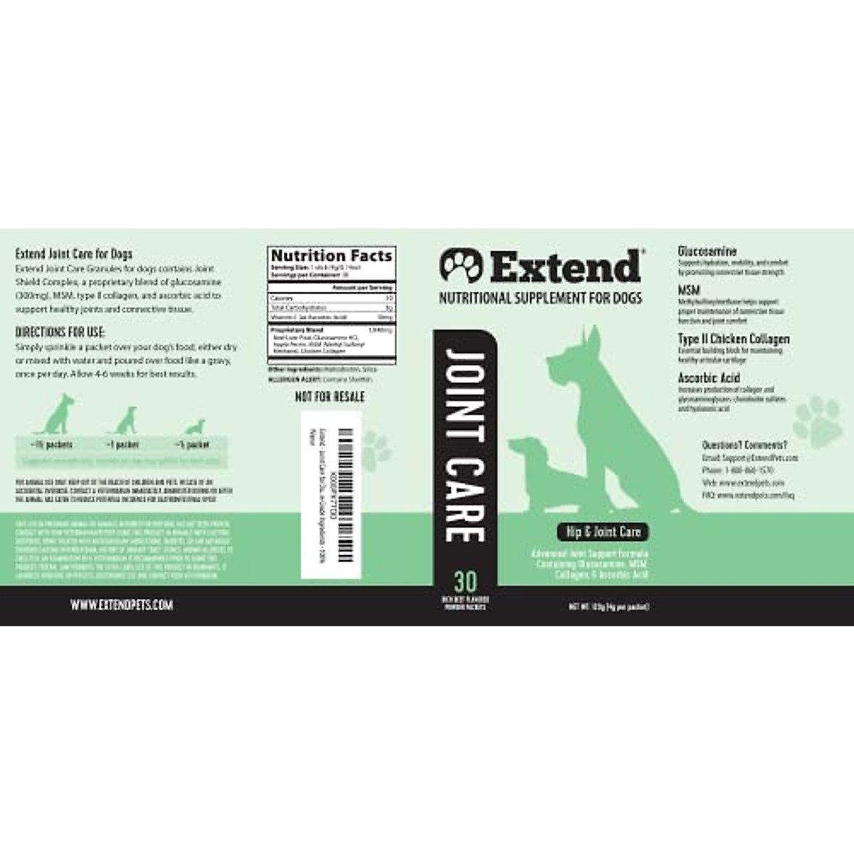 Extend - Joint Care for Dogs - 1 Month Supply - Glucosamine for Dogs with MSM & Ascorbic Acid - Pure Grade Ingredients.