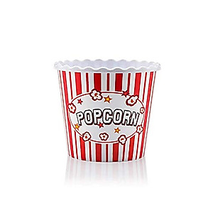ONONEXPRESS Modern Style Reusable Plastic Popcorn Box/Popcorn Containers/Popcorn Bowls Set for Movie Theater Night - (BPA Free - Red/White 4 Pack-75 oz)
