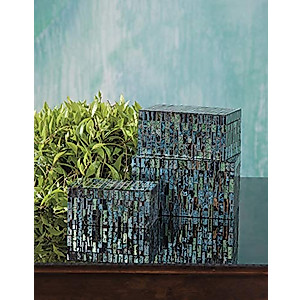 IMAX 96114-3 Aramis Set of 3 Mosaic Boxes, Black/Blue