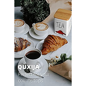 QUXIJA Ceramic Farmhouse Tea Bag Storage Organizer Caddy Holder with Lid (White)