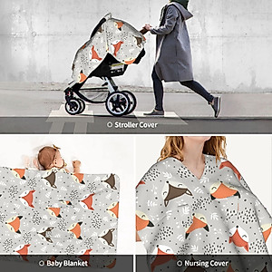 Rutiea Cute Forest Fox Seamless Pattern Car Seat Cover for Babies, Peekaboo Opening Minky Carseat Canopy Stroller Cover for Newborn, Mom Nursing Breastfeeding Covers, Blanket for Infant Toddler