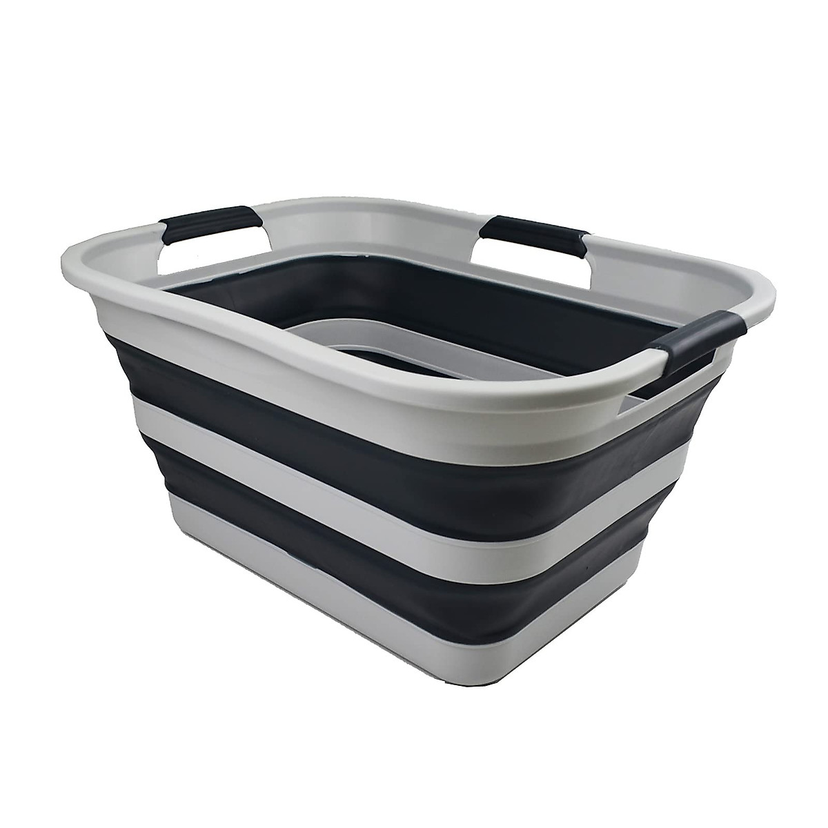 SAMMART 30L(8 gallon) Collapsible Plastic Laundry Basket - Foldable Pop Up Storage Container/Organizer - Space Saving Hamper/Basket - Water Capacity 24L(6.3 gallon) (1, Grey/Slate Grey)