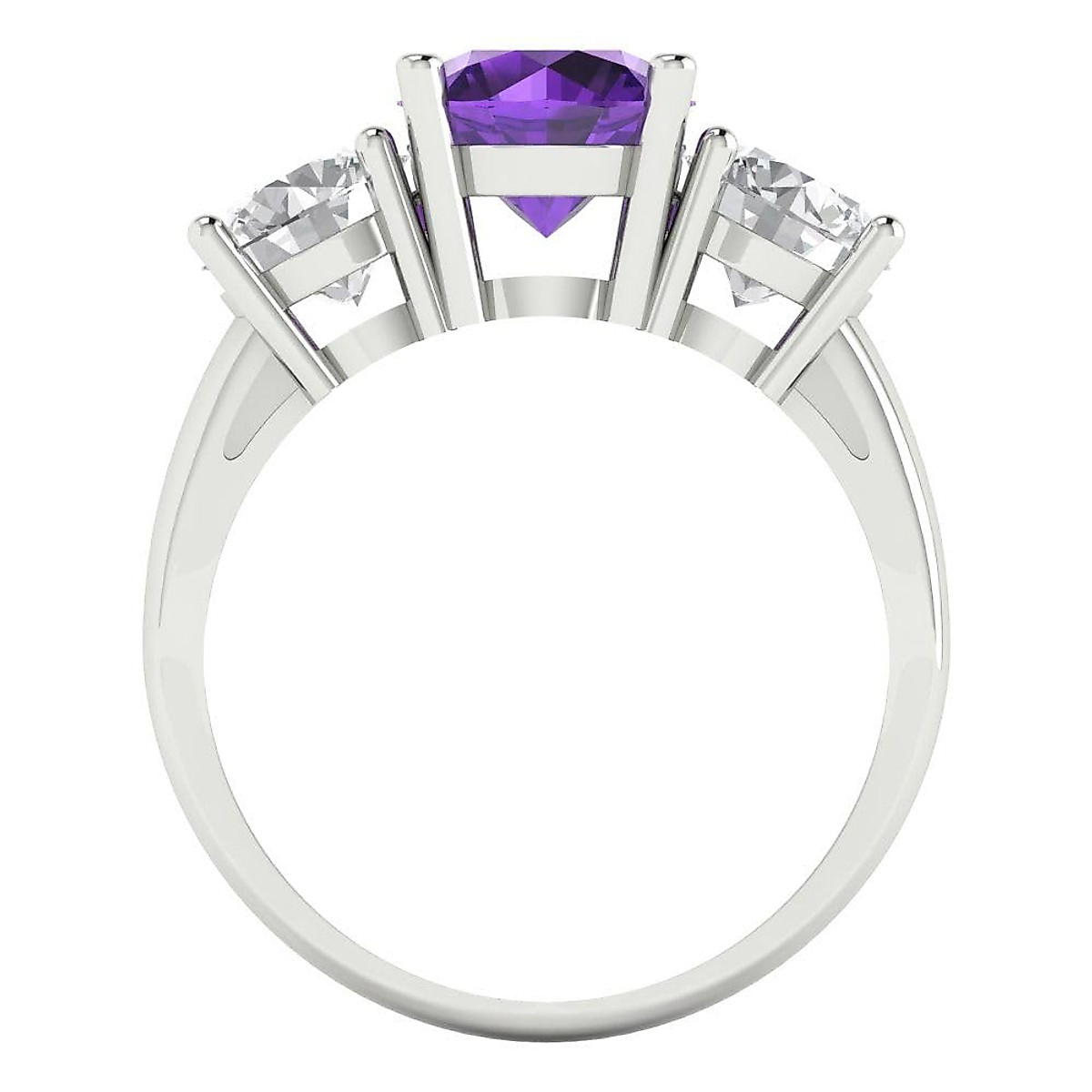 Clara Pucci 3.25 ct Round Cut Solitaire 3 stone Natural Amethyst gemstone Designer Anniversary Bridal Engagement Ring 14k White Gold