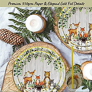 121Pc Woodland Creatures Theme Baby Shower Decorations, Birthday Party Supplies For Boy & Girl -Tablecloth, Paper Plates Napkins Straws & Cups of Forest Animal Friends Fox Deer Tableware Set Serves 24