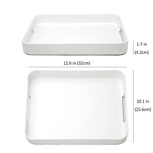 Alacati, White Serving Tray with Handles for Multipurpose, Stackable Rectangle Plastic Serving Platter Ottoman Coffee Table Tray, Decorative Tray for Kitchen Counter Bathroom Vanity Organizing -（L）
