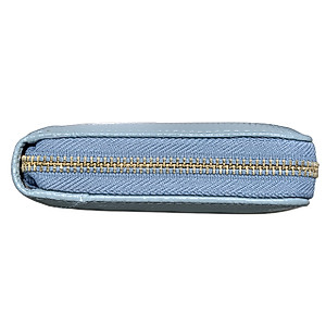 Easyoulife Credit Card Holder Wallet Womens Zipper Leather Case Purse RFID Blocking (Light Blue)