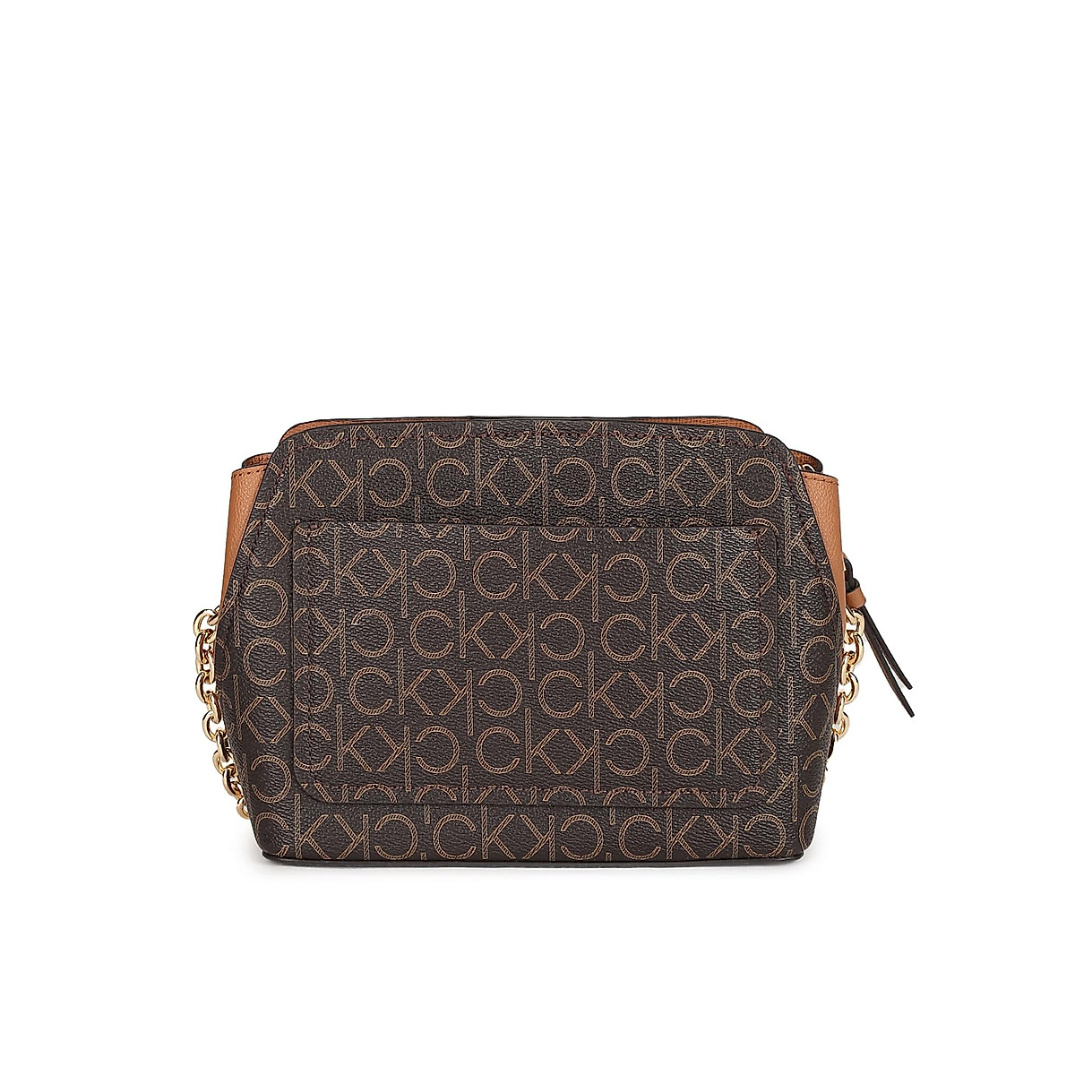 Calvin Klein Hailey Signature Triple Compartment Chain Crossbody, Brown/Khaki/Caramel Linear