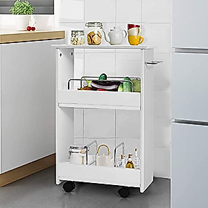 ARLIME 3 Tier Bathroom Storage Cart, Wooden Rolling Storage Cabinet w/ Towel Rack and Side Handle, Lockable Wheel, Side Storage Organizer for Bathroom Kitchen Laundry