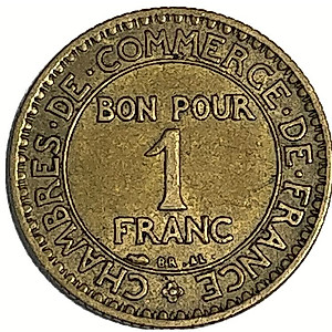 1920-1927 1 Franc Third French Republic Coin. With Seated God Of Mercury Design. 1 Franc Graded By Seller. Circulated Condition.