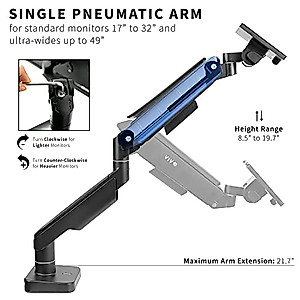 VIVO Premium Aluminum Single Gaming Monitor Arm for Ultrawide Screens up to 49 inches and 44 lbs, Heavy Duty Desk Mount Stand, Pneumatic Height, Max VESA 100x100, Black, STAND-V100D