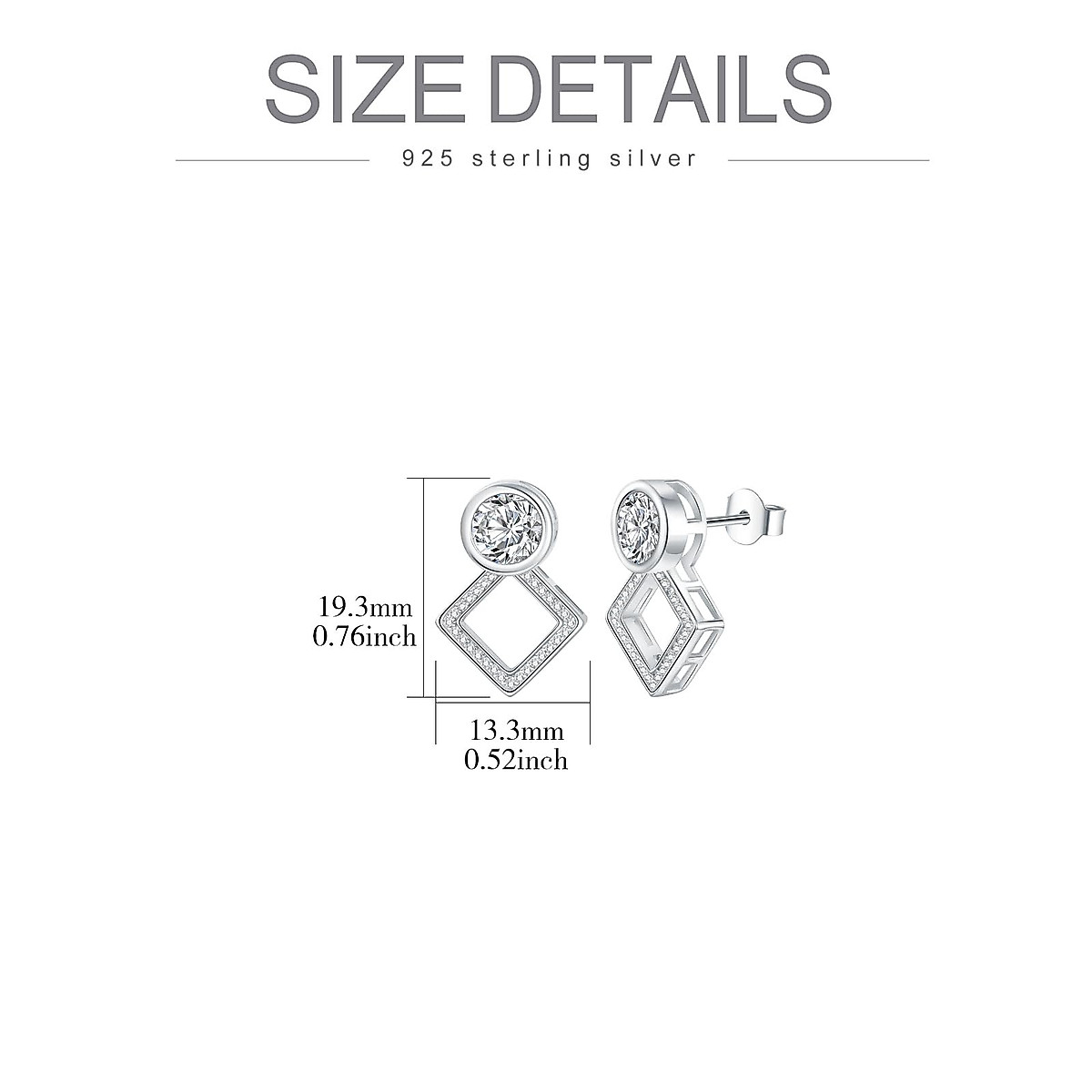 WTYIM 2CT Moissanite Diamond Geometric Stud Earrings for Women, 18K White Gold Plated Silver Square Push Back Earrings Birthday Valentine's Day Christmas Jewelry Gifts for Her Wife Girlfriend