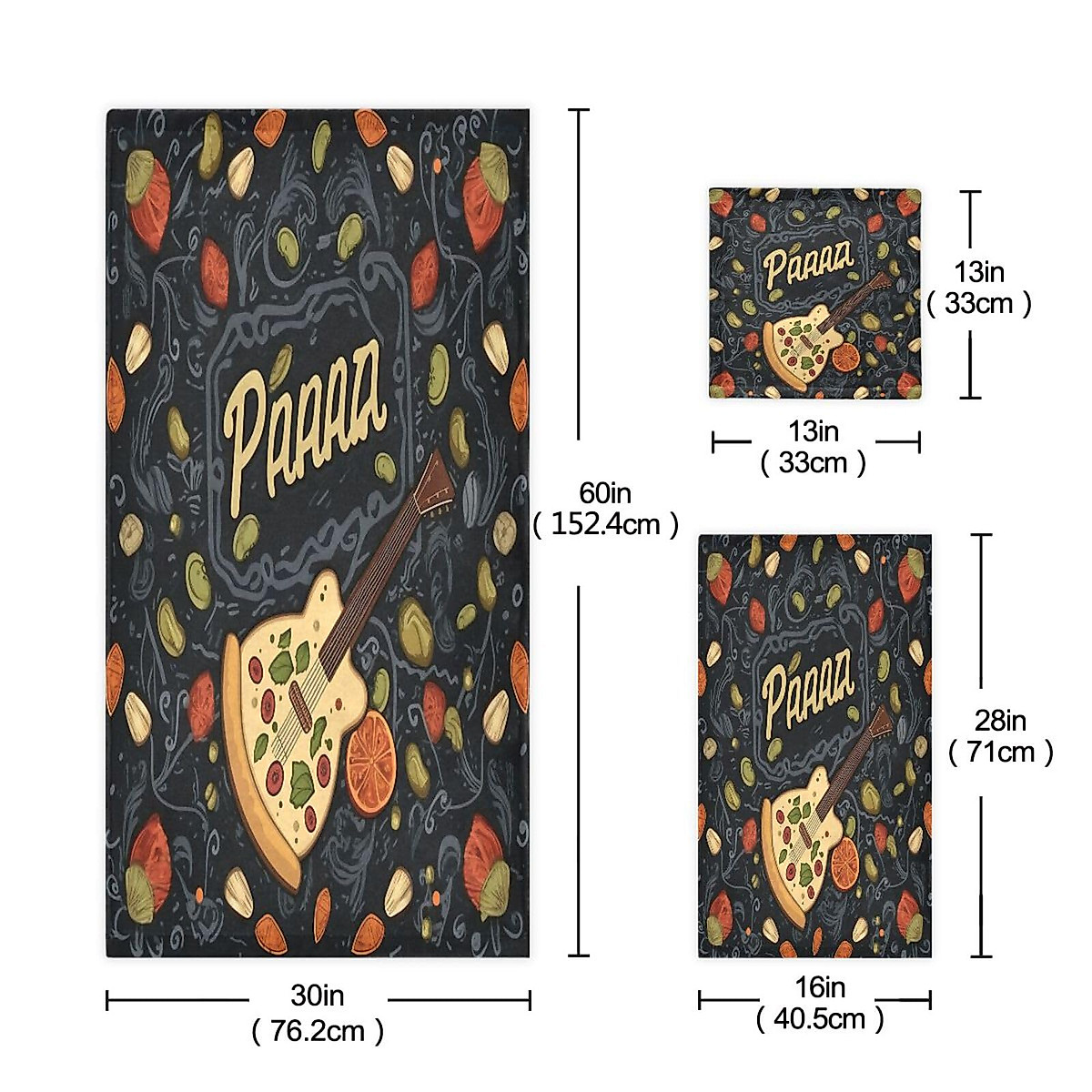 Flradish Pizza Background Towels 3 Pack Bath Towels for Bathroom Set Soft Cotton Highly Absorbent Lightweight & Quickdry Towel Set 1 Bath Towel,1 Hand Towel,1 Washclothe
