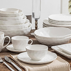 HOMBENE Plates and Bowls Sets, 24 Piece Dinnerware Sets, Porcelain Dinner Set with Plates, Dishes, Bowls, Modern Dish Set for 6