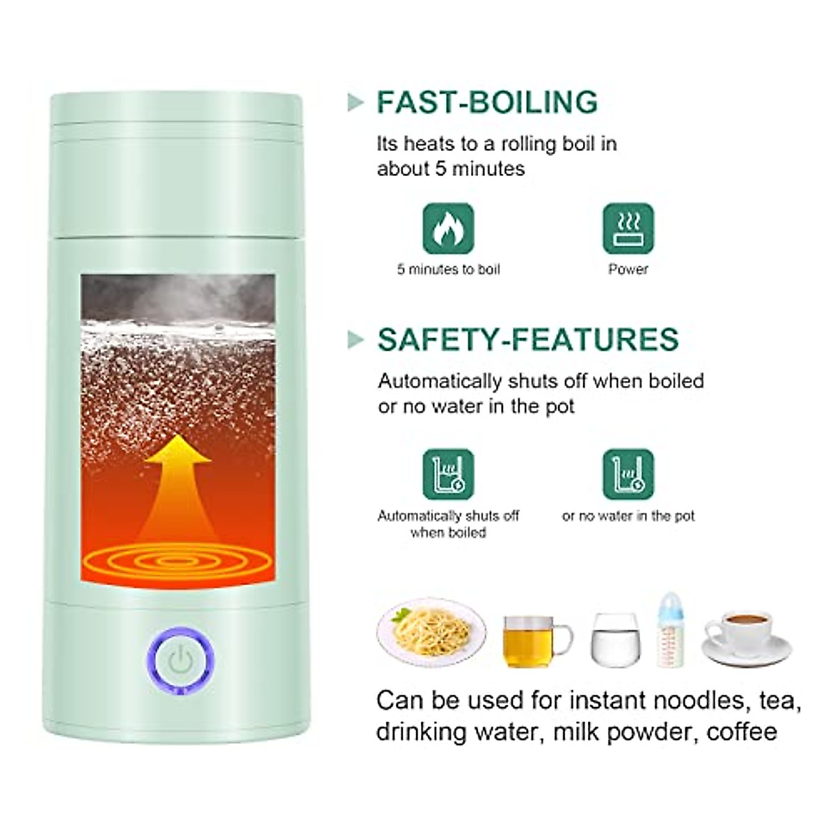 Small Portable Electric Kettle - 300ml Travel Mini Electric Tea Kettle - Portable Water Boiler(Green)