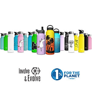 Involve & Evolve Insulated Water Bottle with 3 Lids (Straw Lid) Kids Reusable Double Walled Stainless Steel Flask Metal Thermos 12oz 17oz 20oz 25oz (17 oz, Bare Ocean)
