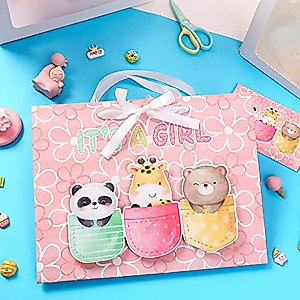 Loveinside Baby Girl Gift Bag Pink Animal Design with Tissue Paper and Greeting Card for Baby Shower, New Parents, and More - 13" x 10" x 5", 1 Pcs
