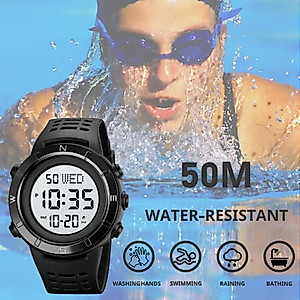 CakCity Sports Watch Men with Large Face 50M Waterproof Watch for Men Digital Watch Outdoor Sports Watches for Men Unisex,Black