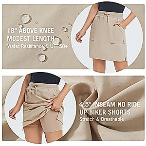 BALEAF Women's Golf Skort 18" Knee Length Skirt with Biker Shorts Pockets Stretch Elastic Waist for Tennis Hiking Khaki Size XL