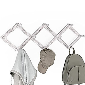 Ballucci Expandable Coat Rack Wall Mount, Adjustable Accordion Style 10 Peg Hanger - Brushed White