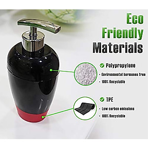 HOUSIO Eco-Friendly Bathroom Accessories Set,6Pcs Gift Set Toothbrush Holder,Tumbler,Lotion Dispenser,Soap Dish,Toilet Brush,Trash Bin Set (Black/Red)