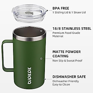BJPKPK Insulated Coffee Mug with 2 Lids, 25oz Stainless Steel Insulated Tumbler with Handle, Double Wall Vacuum Coffee Cup, BPA Free Leak Proof Thermos for Travel & Home, Forest Green