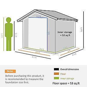 Outsunny 9' x 6' Outdoor Storage Shed, Garden Tool Metal Shed with Foundation Kit, Double Lockable Door, Air Vents and Sloping Roof, for Backyard, Patio, Lawn, Gray
