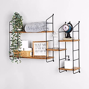 Mijee Floating Shelves for Wall,Industrial Shelves,Laundry Room Shelves,Bathroom Shelves,Metal Frame Rustic Brown Wall Shelves Set of 2