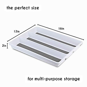 LIVORINI Kitchen Utensils Organizer | Utensil Tray Holder | Large Non-Slip Cutlery Drawer Organizer, 3 Compartment Multi-Purpose Home Organization, White & Grey