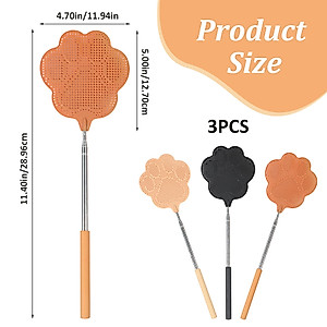 Extendable Fly Swatter Fly Swatter Manual Paw-Shaped Flyswatter,3Pcs Heavy Duty Fine Mesh PP Stainless Steel Fly Swatter for Indoors - 11.4-29.5
