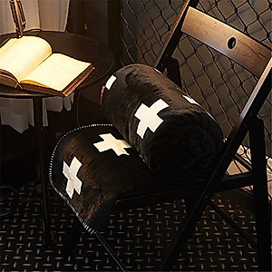 Tenghe Sherpa Flannel Blanket Throws Cross Swiss Pattern Geometric Soft Cozy Blankets Quilts for Bed Sofa Couch Chair (39"X 59",Black)