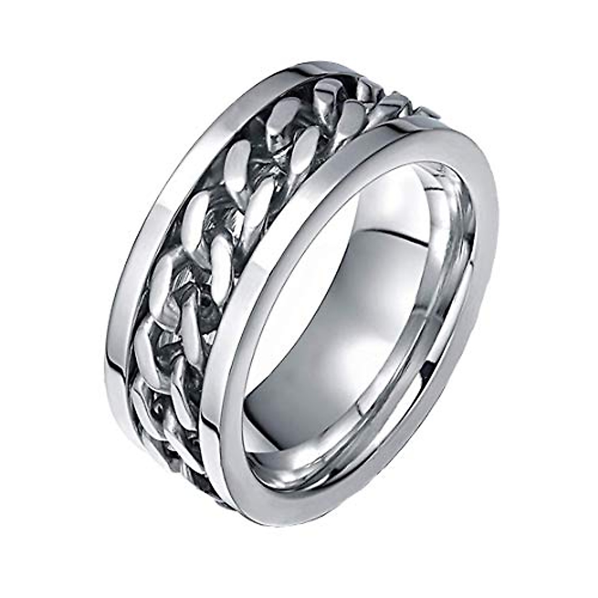HIJONES Men Women Stainless Steel 8MM Class Spinner Chain Worry Ring Band for Anxiety People Silver Size 15