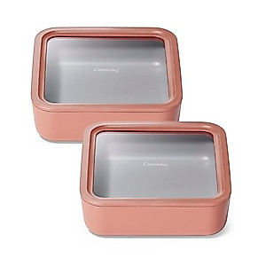 Caraway 2pc Glass Food Storage Set - 10 Cup Food Containers (2) - Ceramic Coated - Non Toxic, Non Stick Lunch Box with Lids. Dishwasher, Oven, & Microwave Safe - Perracotta