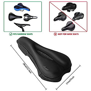 Ryaco Gel Bike Seat Cushion Cover - Breathable Comfortable Bicycle Saddle Cover Black with Water&Dust Resistant Cover Fits Spin, Stationary Exercise Bike, Outdoor or Indoor Cycling